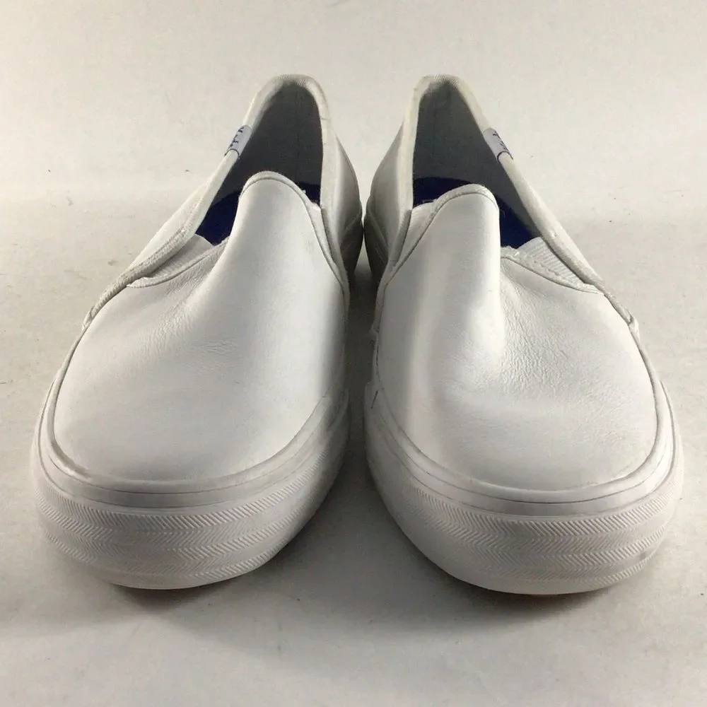 Keds | Shoes | Keds White Slipon Leather Sneakers With Subtle Blue Logo ...